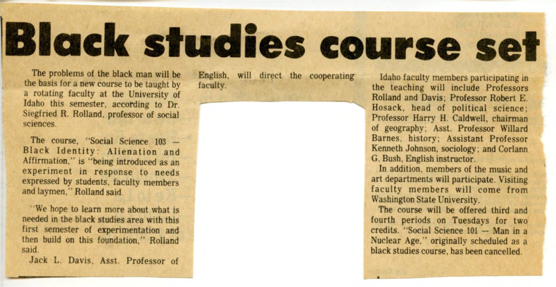 Newspaper article, "Black studies course set" | Black History at the ...