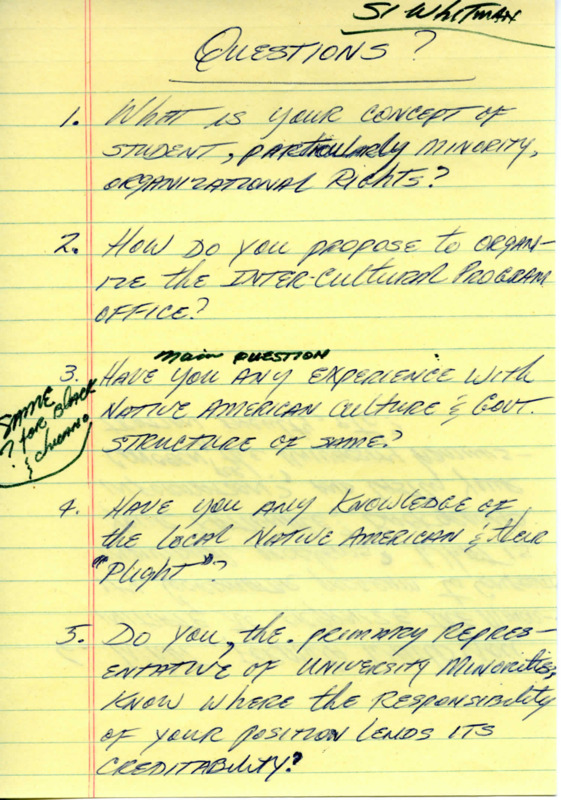 Handwritten interview questions submitted by SI Whitman | Black History ...