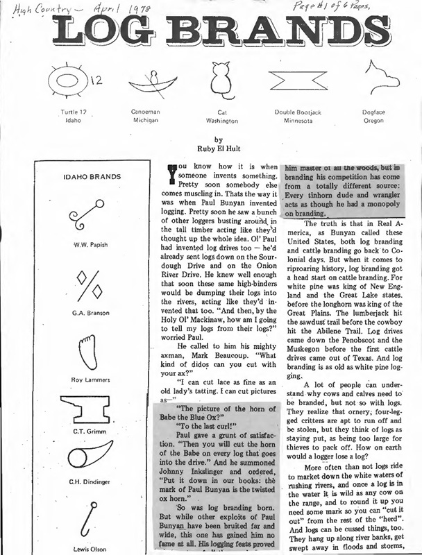 Log Brands Folder | McCall Public Library Collection